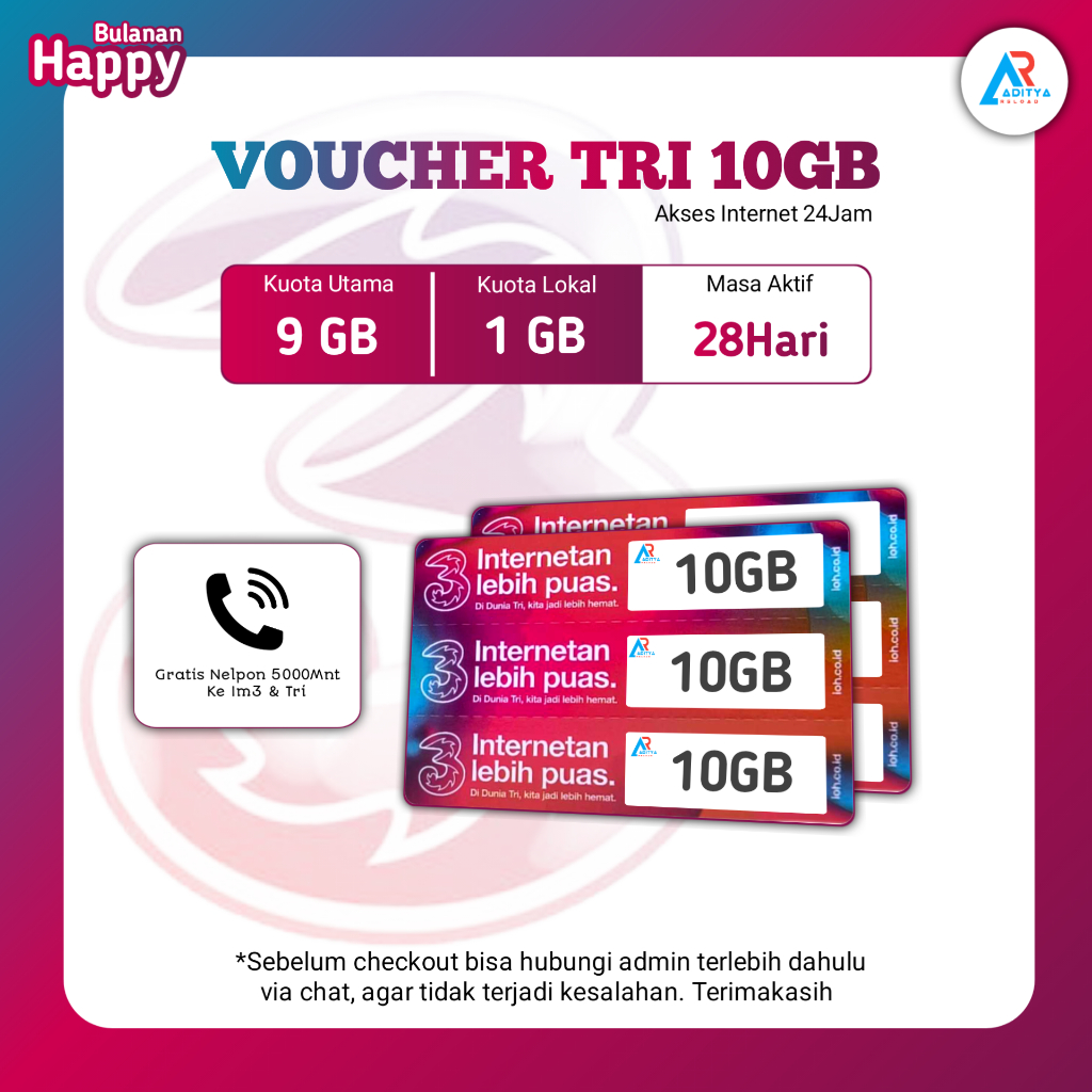 Jual Voucher Tri Happy 10GB 28Hari | Shopee Indonesia