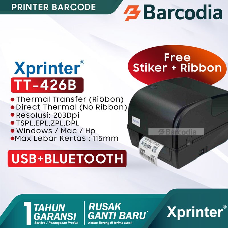 Jual BARCODIA Printer Barcode XPrinter XP-TT426B 100mm Ribbon Usb ...
