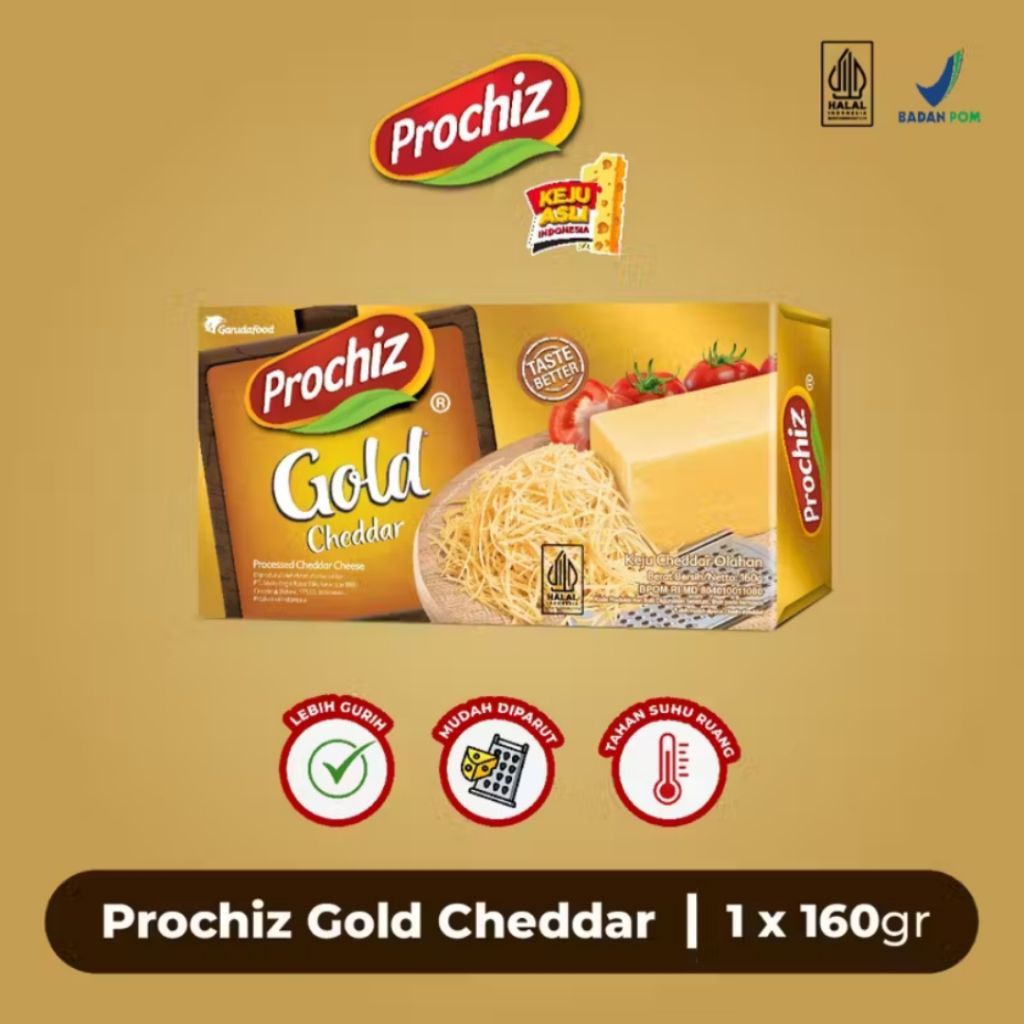 Jual PROCHIZ Gold Cheddar Cheese 160gr Keju 160 gram | Shopee Indonesia