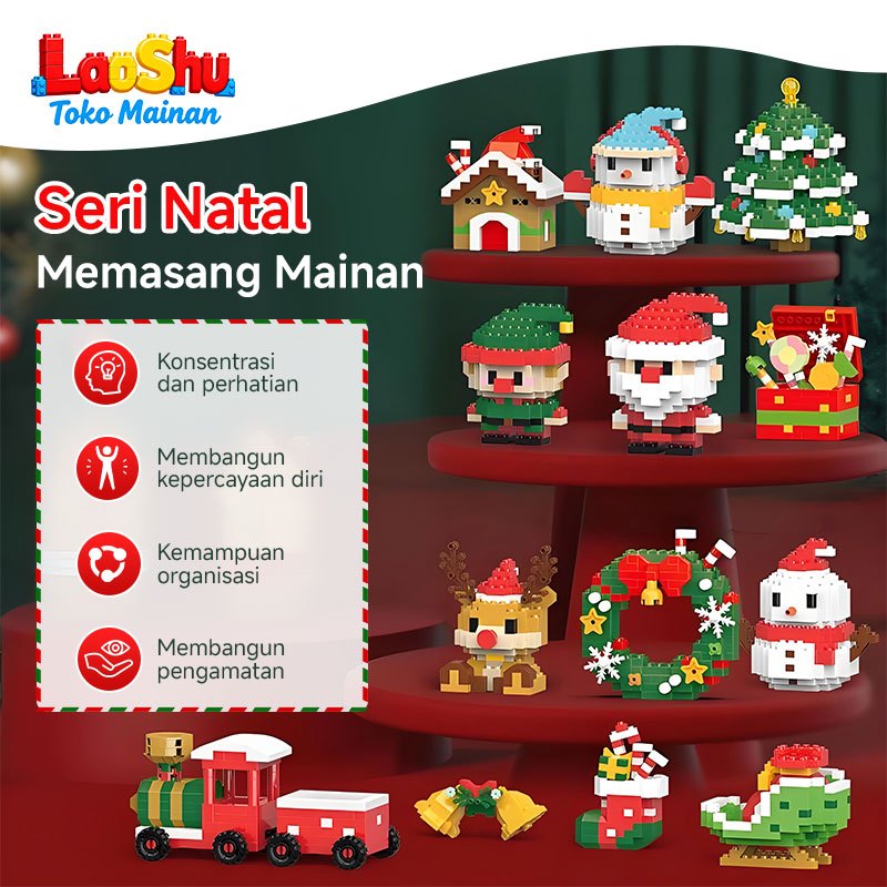 Jual Brick Natal Nano Block Christmas Mainan Santa Klaus Balok Susun ...