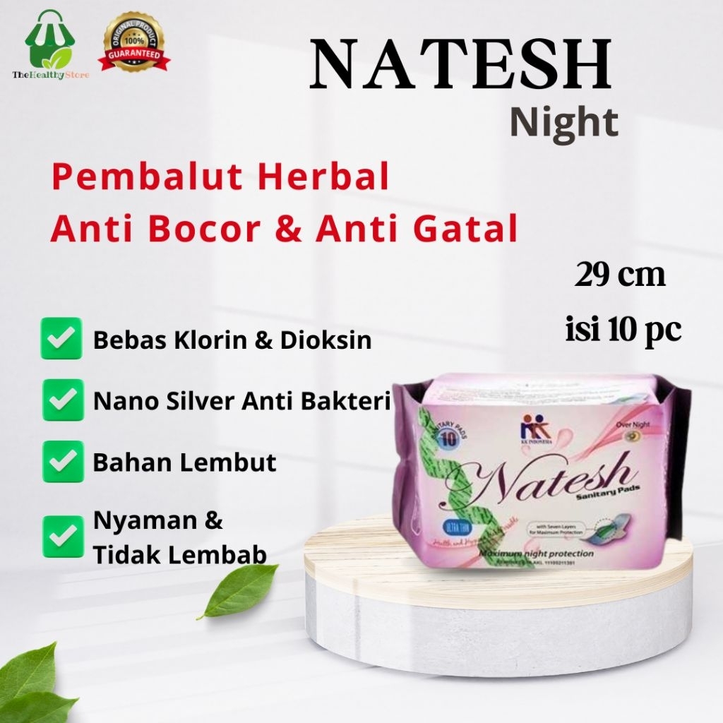 Jual Natesh Night Pembalut Herbal Wanita Malam 29cm – Anti Bocor Nyeri ...