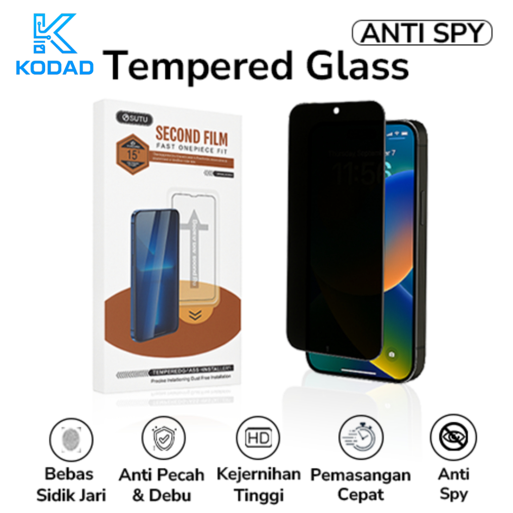 Jual KODAD Tempered glass Anti SPY Glossy for iPhone 11/12/13/14/15/16 ...