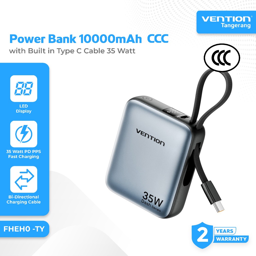Jual Vention Power Bank 10000mAh Fast Charging 35W PD PPS 25W Built-in ...
