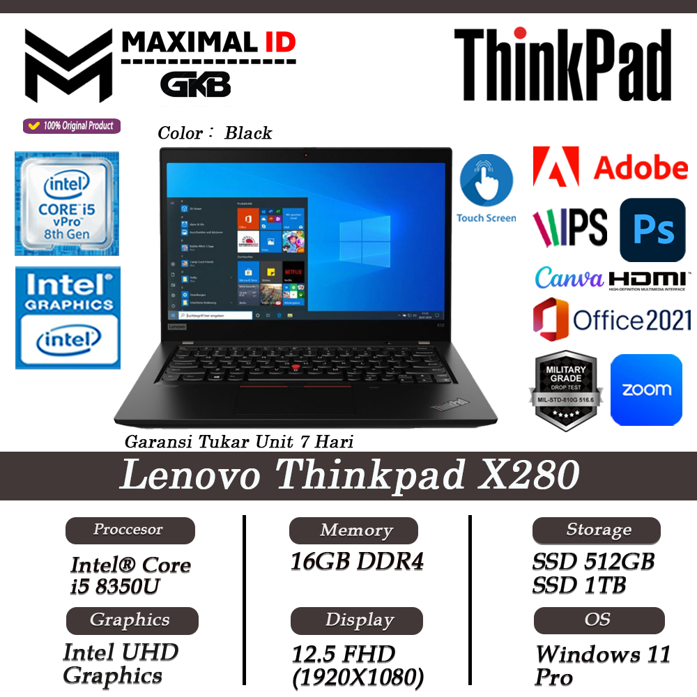 Jual Laptop Lenovo Thinkpad X280 Core i5 Gen 8th RAM 8GB 512GB SSD ...