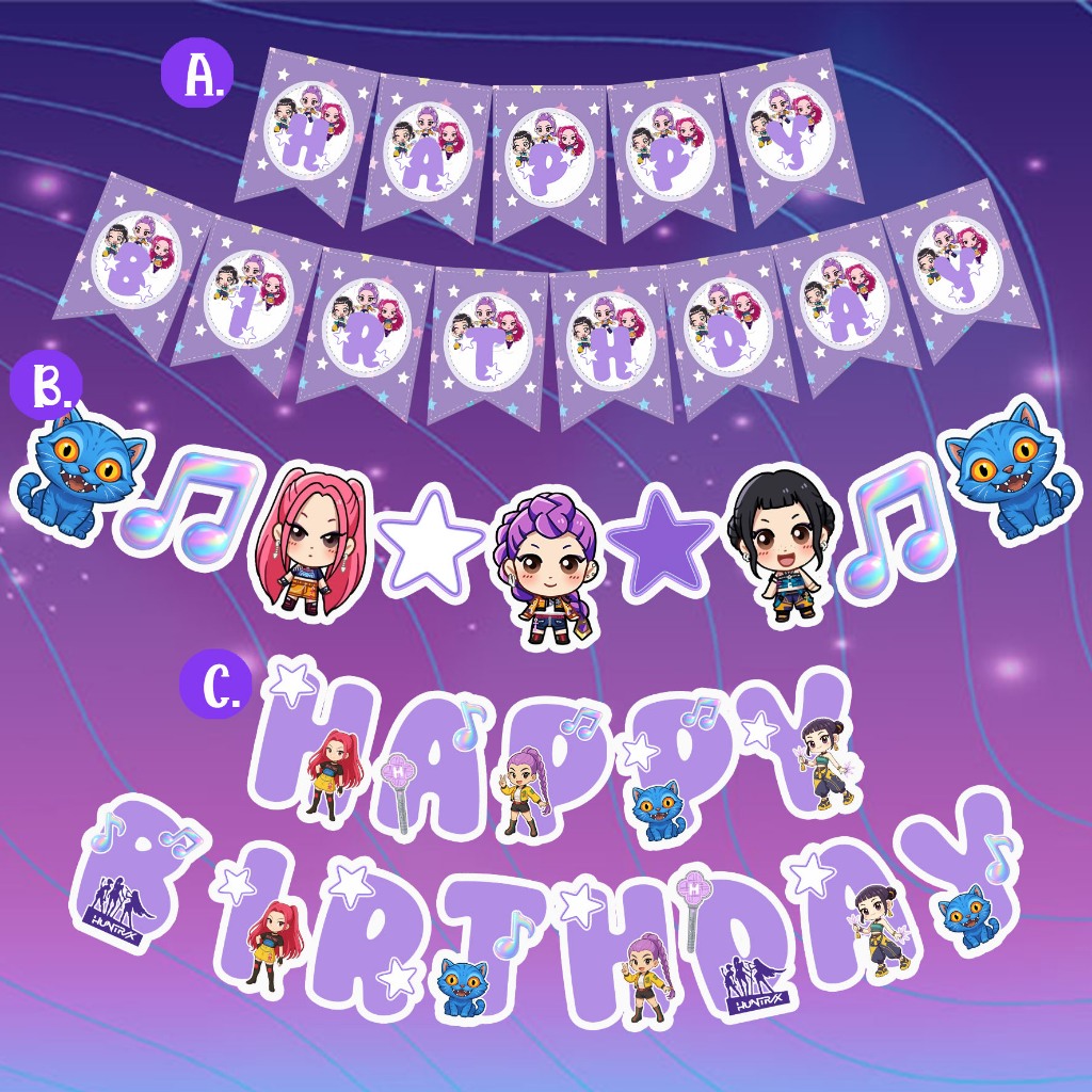 Jual Banner Ulang Tahun Kpop Demon Hunters / Bunting Flag Happy ...