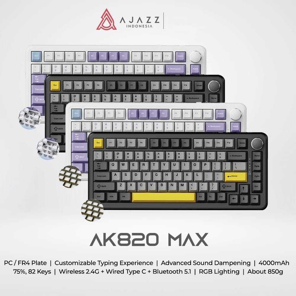 Jual Ajazz AK820 MAX 75% Mechanical Keyboard 3-Mode RGB Volume Knob ...
