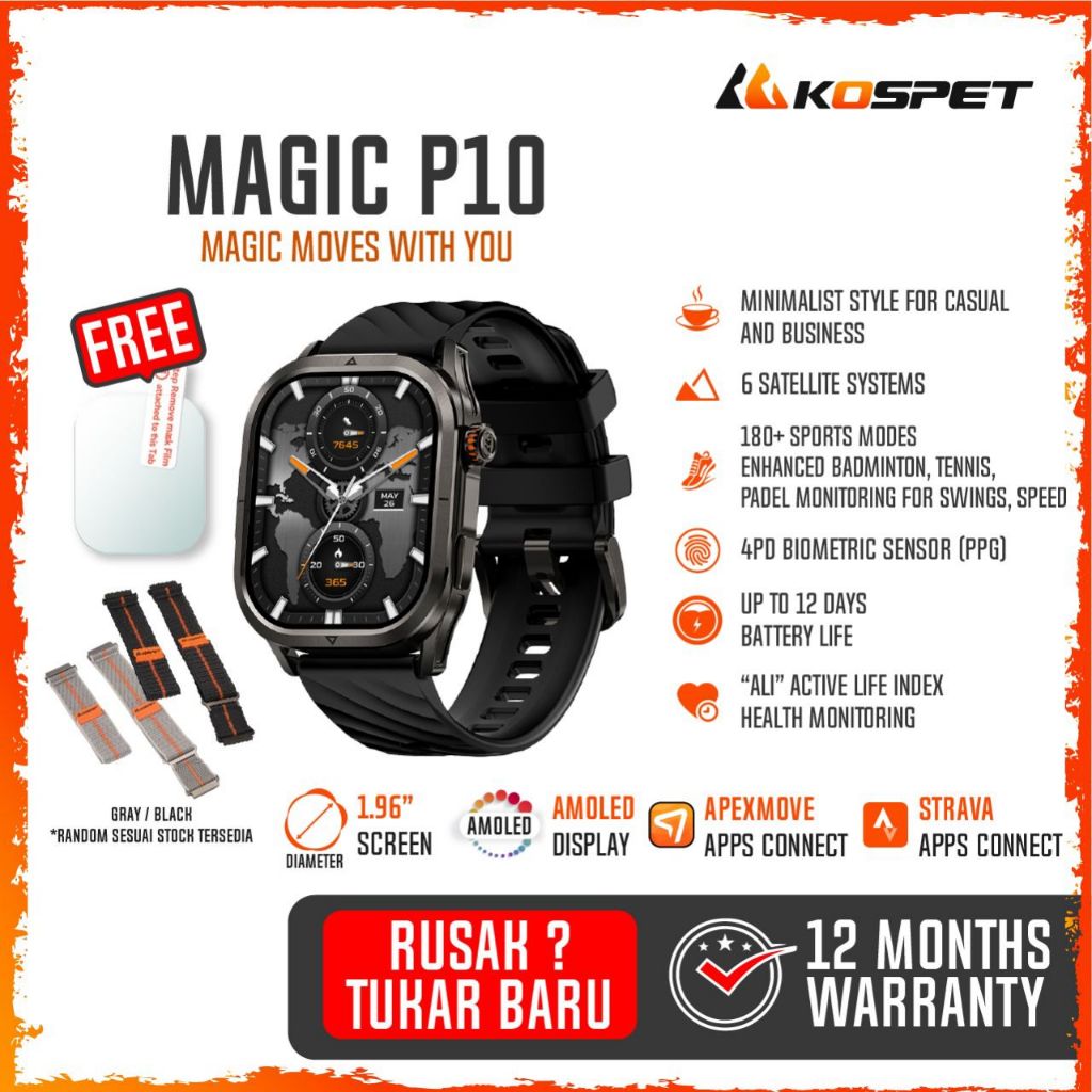 Jual Kospet Magic P10 Professional Sport Smartwatch GPS 1.96” Amoled ...