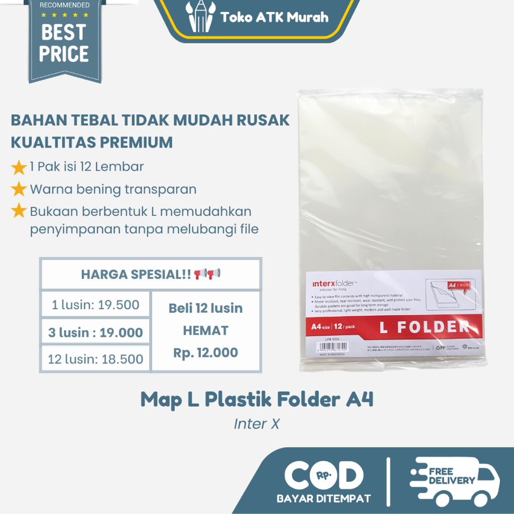 Jual 1 Pak ( 12 Buah ) Map Plastik Bening L A4 Inter X Folder LFX100A ...