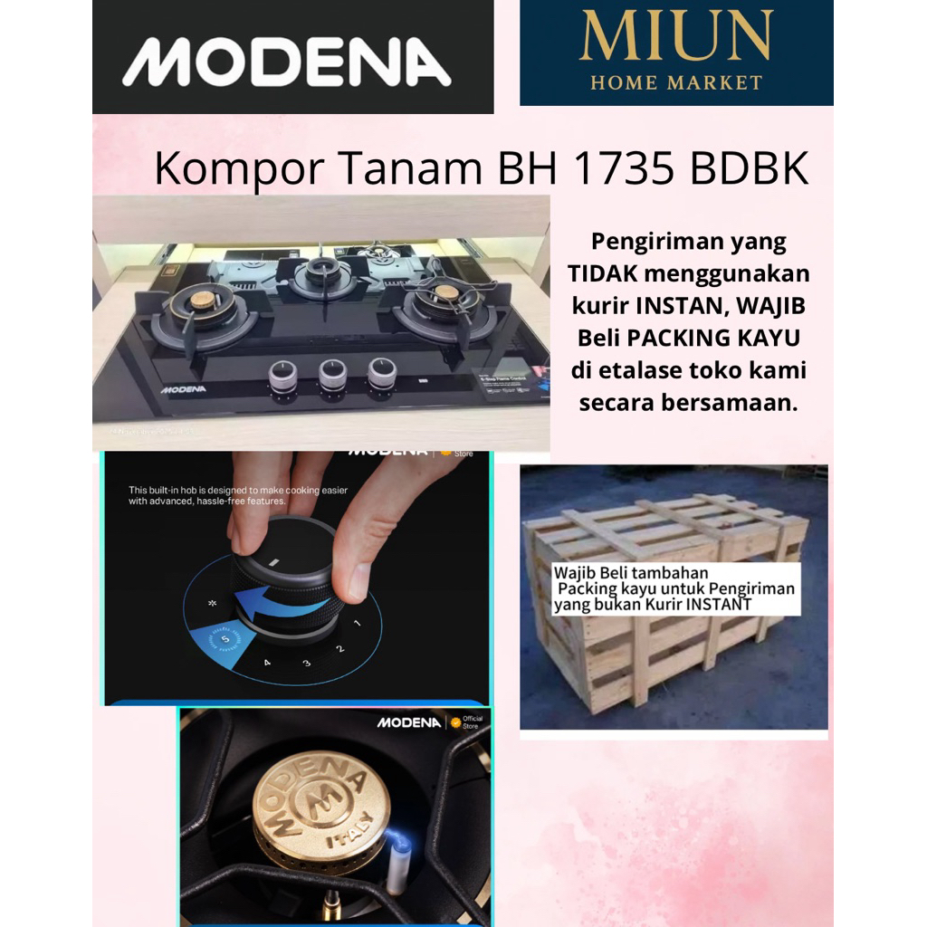Jual MODENA BH 1735 BDBK/BH1735BDBK Kompor Tanam Gas 3 Tungku Kuningan ...