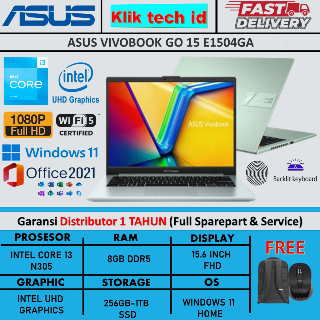 Jual Laptop ASUS VIVOBOOK GO 15 E1504GA INTEL I3 N305 8GB 256GB 15.6 ...