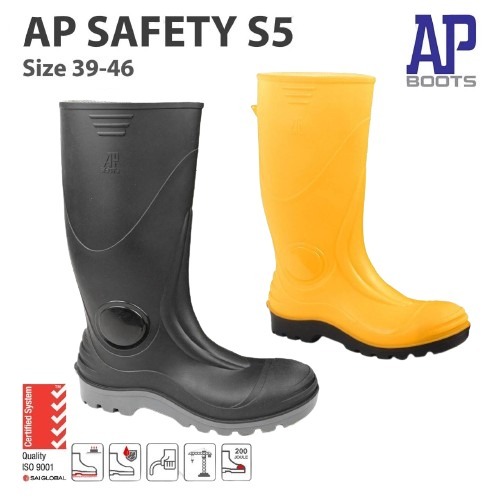 Jual AP SAFETY S5 39-46 YELLOW & BLACK - SEPATU BOOT SAFETY KARET - AP ...