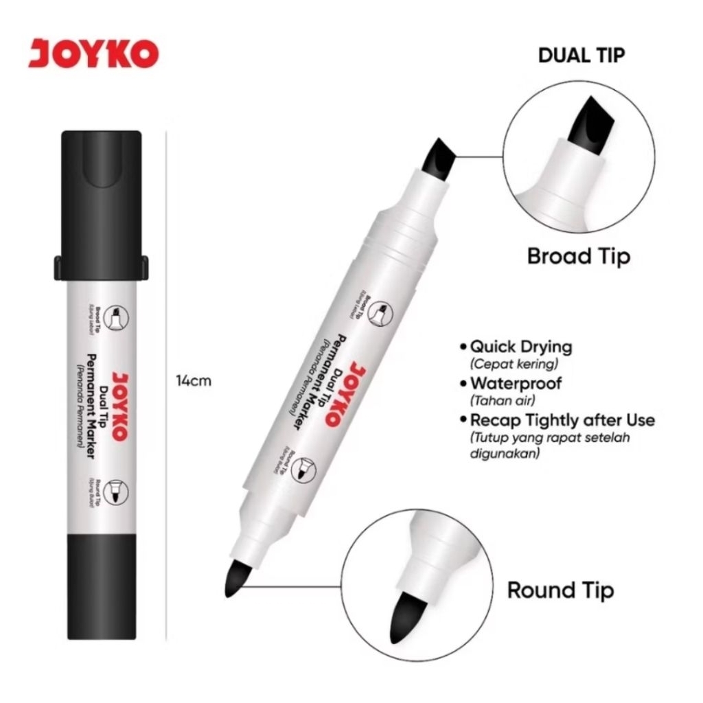 Jual SPIDOL PERMANEN BESAR JOYKO DUAL TIP HITAM | Shopee Indonesia
