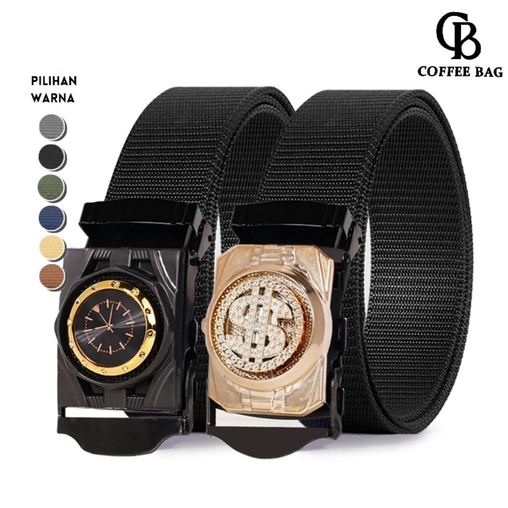 Jual [CB] Ikat Pinggang Pria Tali Canvas Model Jepit Model Kincir Jam ...