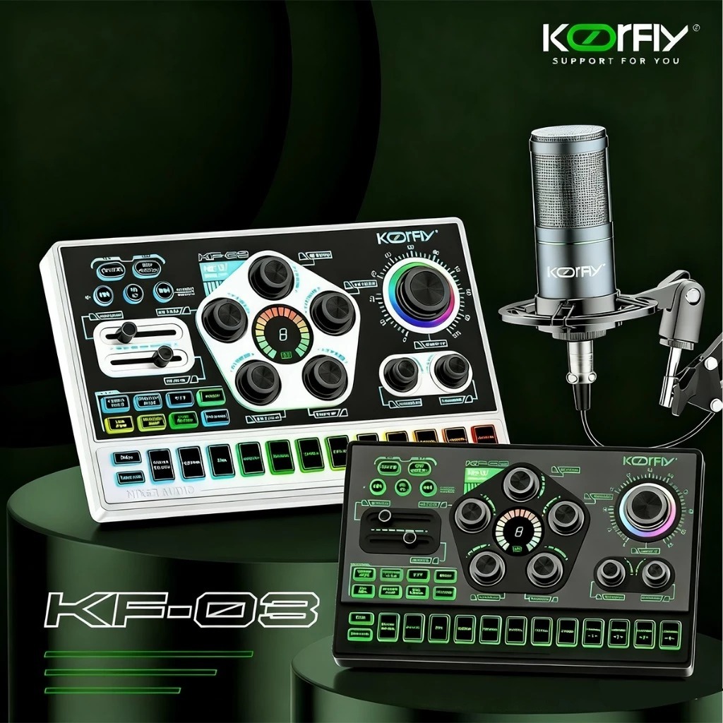 Jual KOORFLY KF03 SoundCard 48V cahaya RGB mic Mixer Bluetooth sound ...
