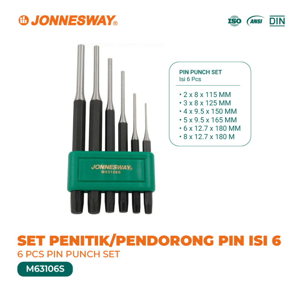 Jual JONNESWAY 6 Pcs Pin Punch Set Alat Penitik Pin Ujung Rata Flat Tip ...