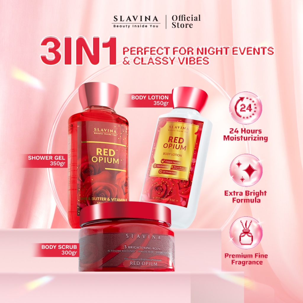 Jual SLAVINA Bundle 3IN1 Red Opium (Body Scrub + Shower Gel + Body ...
