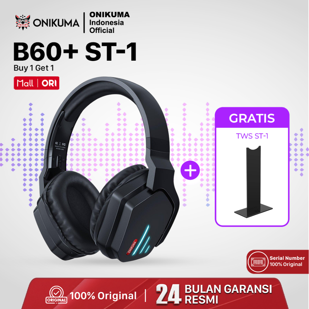 Jual ONIKUMA B60 FREE STAND Headphone Gaming Hitam Wireless Bluetooth ...