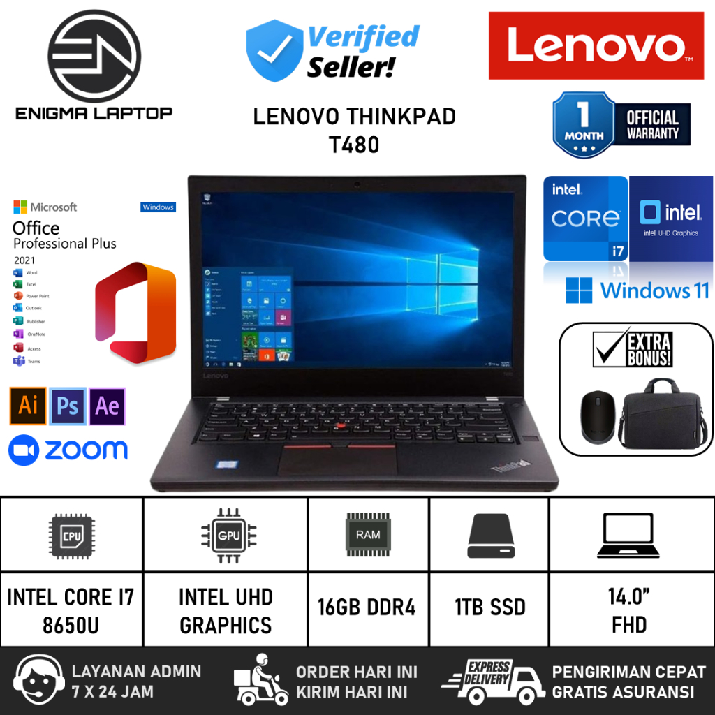 Jual Laptop Lenovo Thinkpad T480 Intel Core i7 8650U RAM 16GB 1TB SSD ...