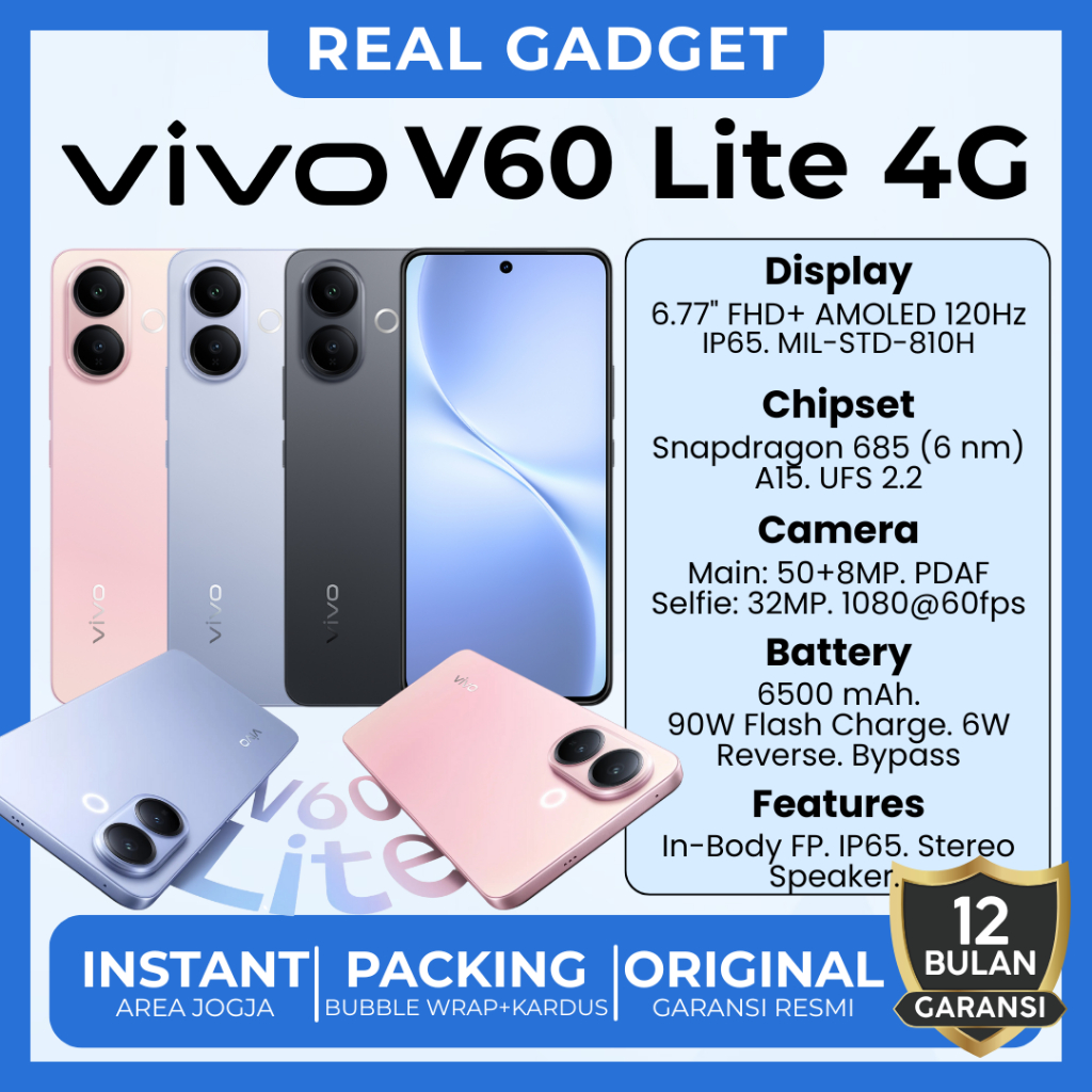 Jual VIVO V60 Lite 4G 8/128 - 8/256 50MP Sony Camera, 6500 mAh + 90W ...