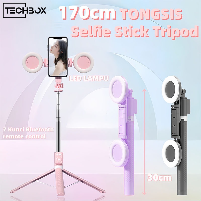 Jual Tech Tongsis Tripod Selfie Stick Besar Lampu LED Bluetooth 4 In 1 ...