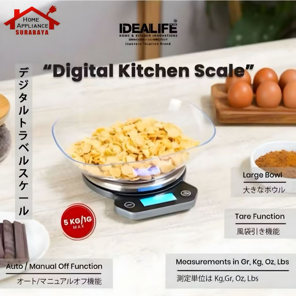 Jual IDEALIFE Digital Kitchen Scale - Timer + Bowl 5KG/1GR - Timbangan ...