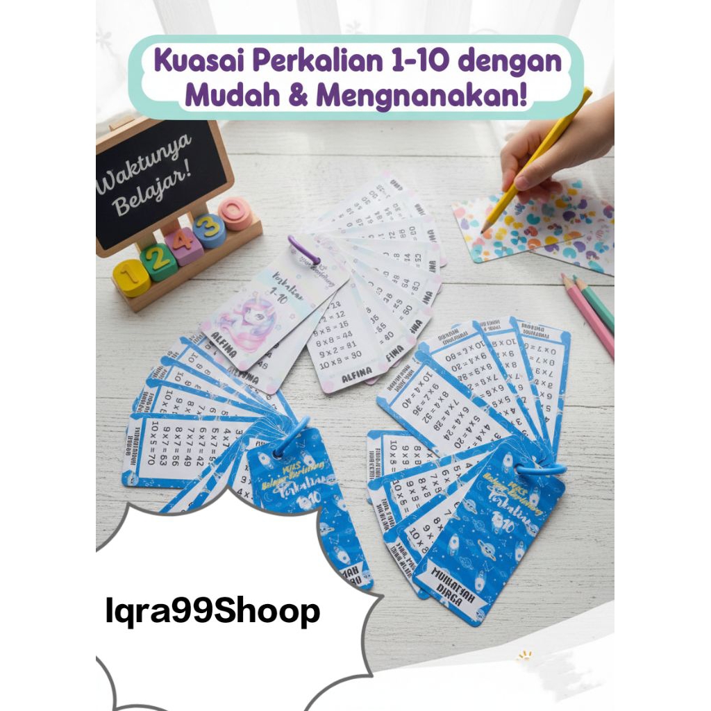 Jual Flash Card Matematika Anak 1 - 10 Tabel Perkalian (Custom Nama ...
