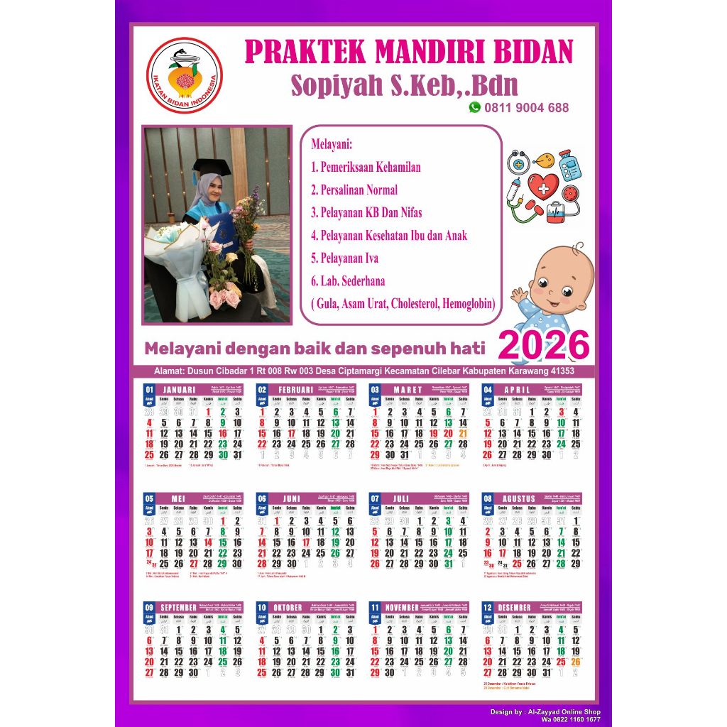Jual Cetak Kalender Dinding Bidan 2026 Murah Bisa Custom Foto Kalender ...