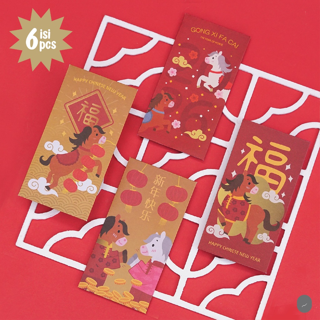 Jual 6pcs Angpao Imlek 2026 Angpau Shio Kuda Amplop Tahun Baru Sincia ...
