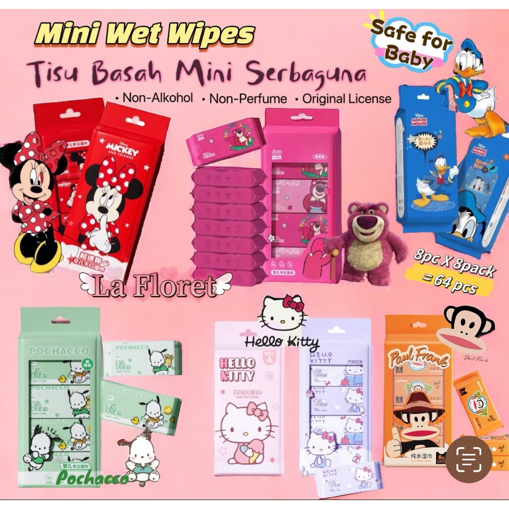 Jual Tissue/Tisu Basah kemasan mini kecil Karakter lucu bahan tebal ...