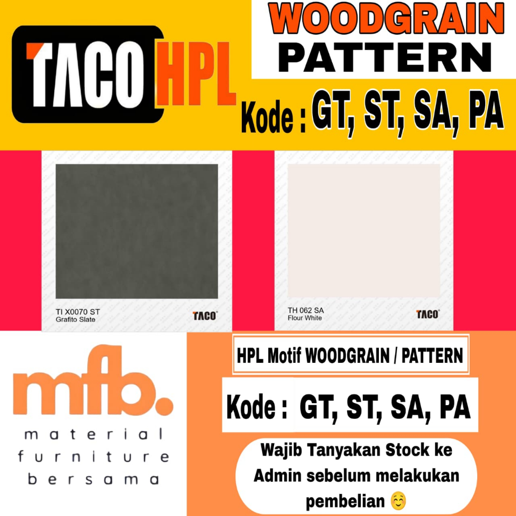 Jual TACO HPL WARNA WOODGRAIN / PATTERN LEMBARAN KODE (GT / ST / SA / PA) UKURAN 1220 X 2440mm ...
