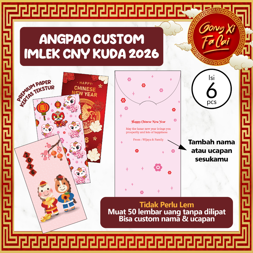Jual Cetak Print Angpao Ang Pao Custom Imlek Amplop Imlek Kuda 2026 ...