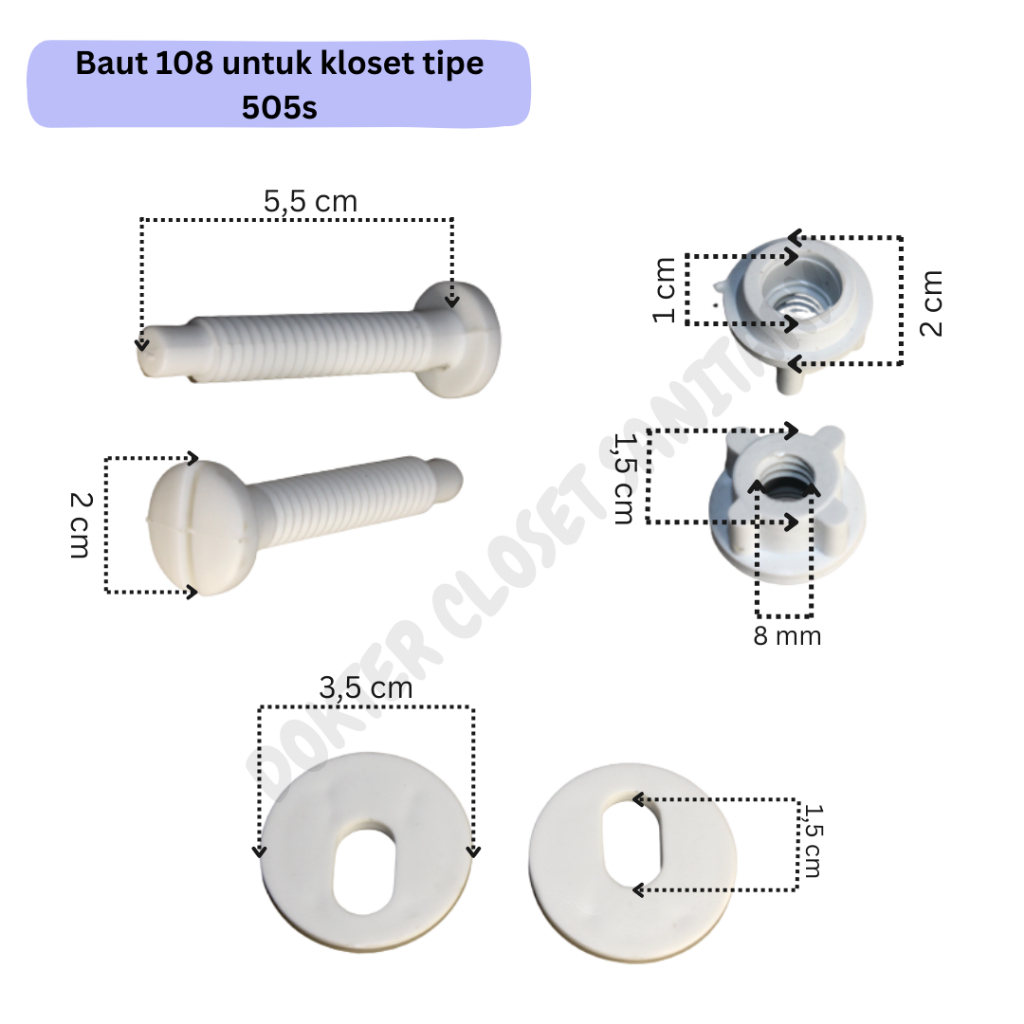 Jual (2 pcs) Baut Tutup Kloset tipe 108 Ukuran Kompatibel dengan TOTO ...