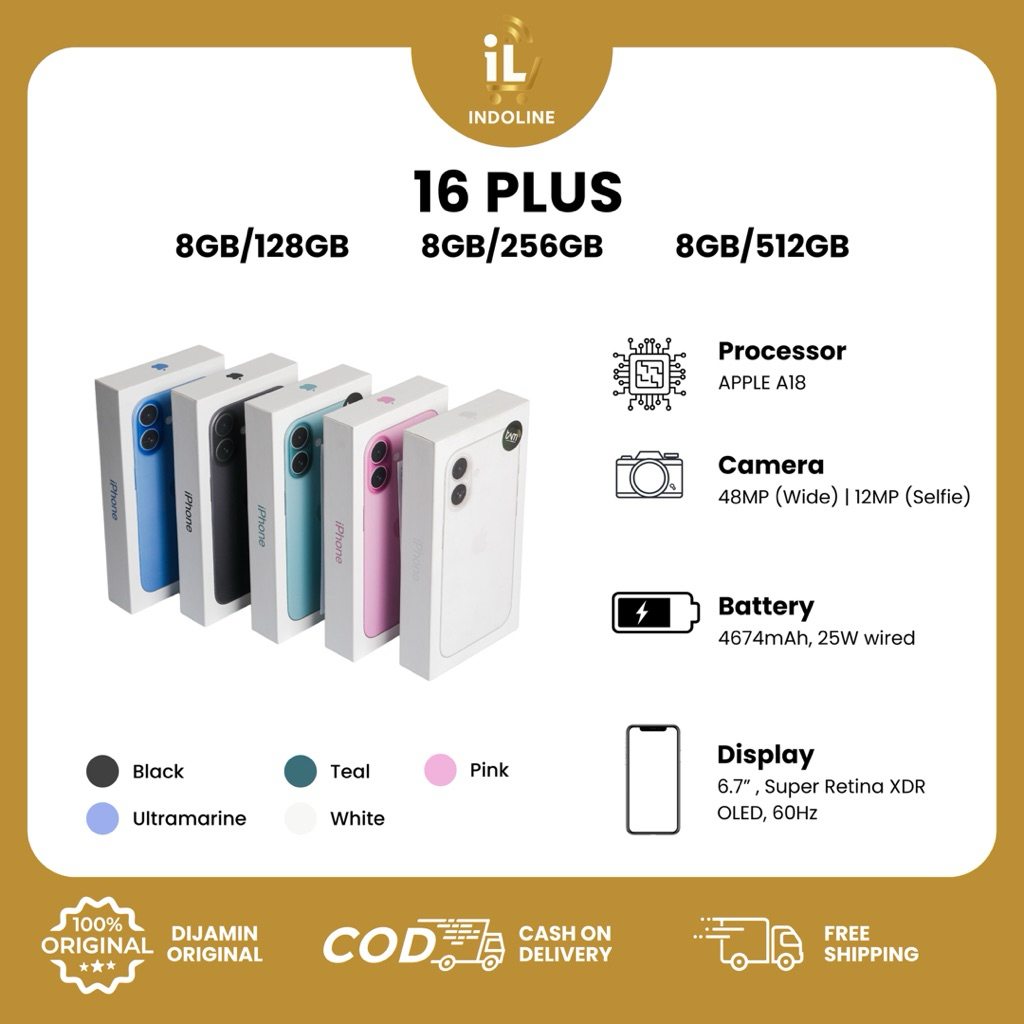 Jual APPLE IPHONE 16 PLUS 8/128GB OR 8/256GB OR 8/512GB ORIGINAL ...