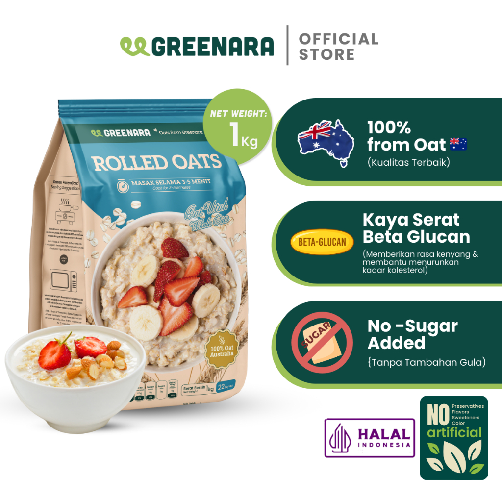 Jual Greenara Natural Rolled Oat Australia 1Kg / Oat Utuh | Shopee ...