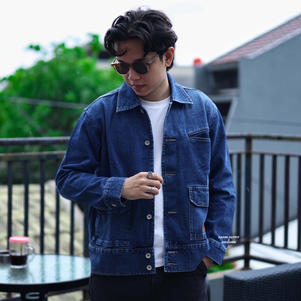 Jual Tony Jack Work Jacket Denim Series - Jaket Jeans Boxy Fit Dark ...
