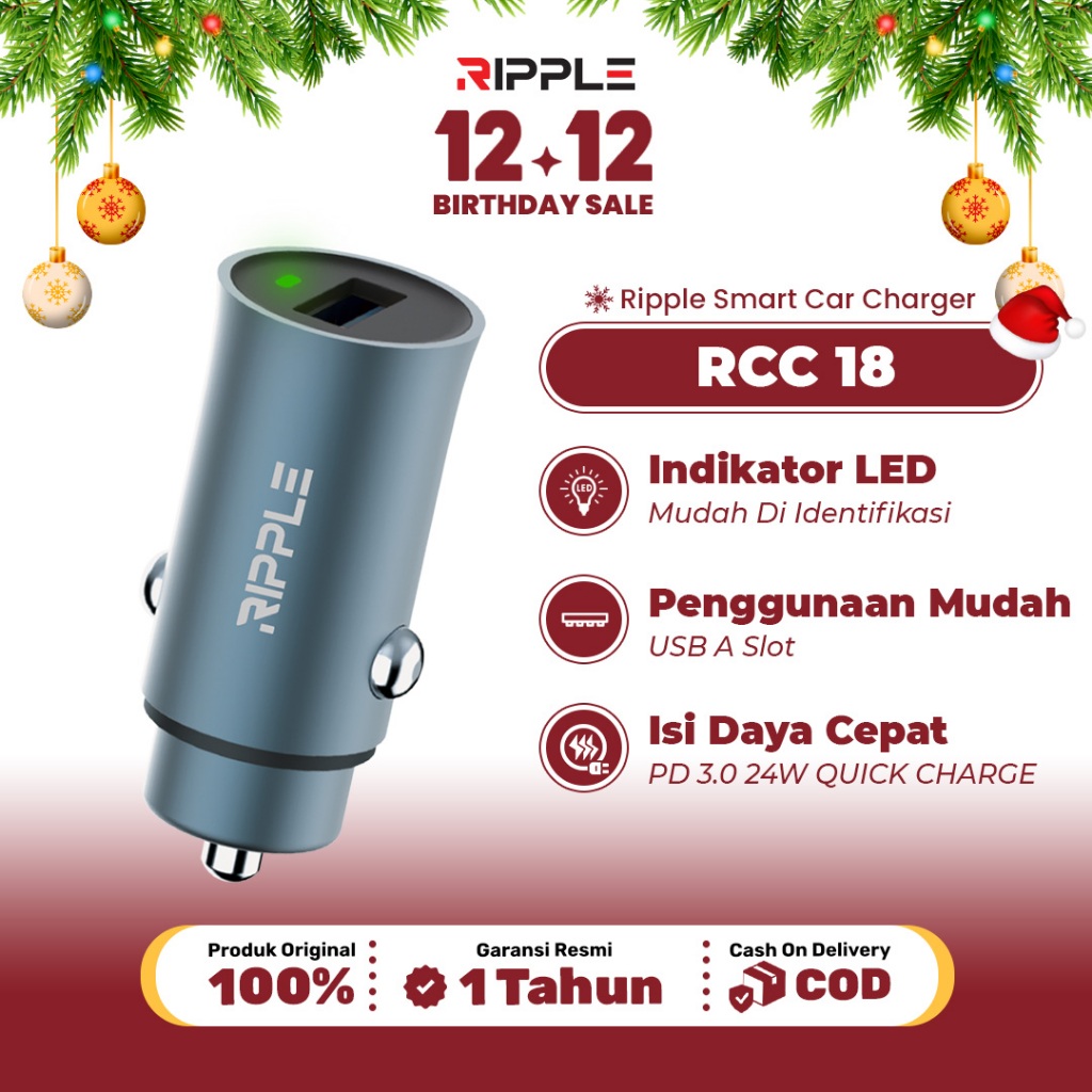 Jual Ripple Car Charger 2 Port Fast Charging 12W 24W COD AI Car Charger ...