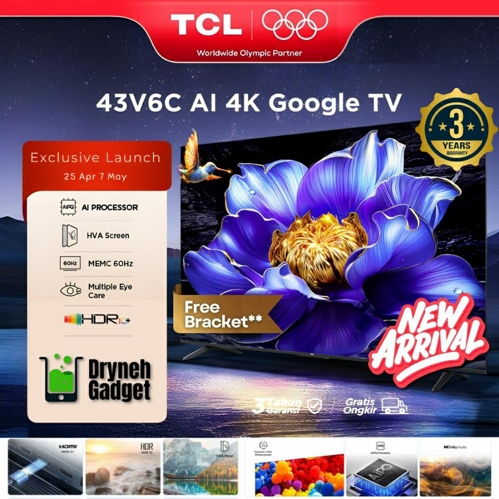 Jual TCL 43V6C 43 INCH [4K AI GOOGLE TV] - MEMC - HVA PANEL - DOLBY ...