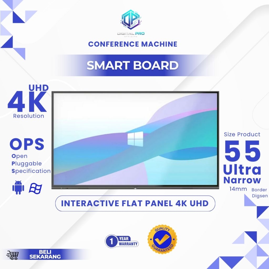 Jual 55" Interactive Flat Panel Smart Board 4K UHD Touch Screen Whiteboard for Classroom ...