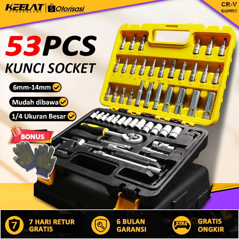 Jual KEELAT 53Pcs Kunci Shock Socket Set 1/4" 60HRC CR-V Socket Wrench ...