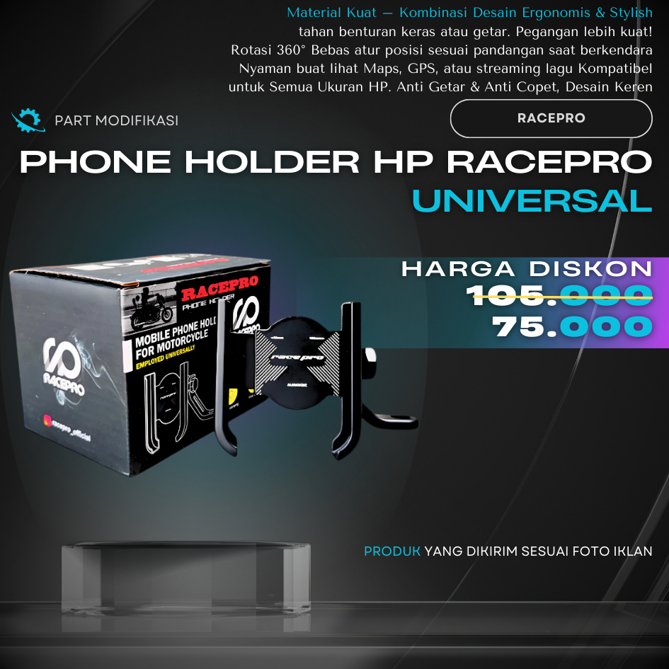 Jual HOLDER HP MOTOR DOUBLE LOCK MOBILE PHONE STAND TEMPAT DUDUKAN ...