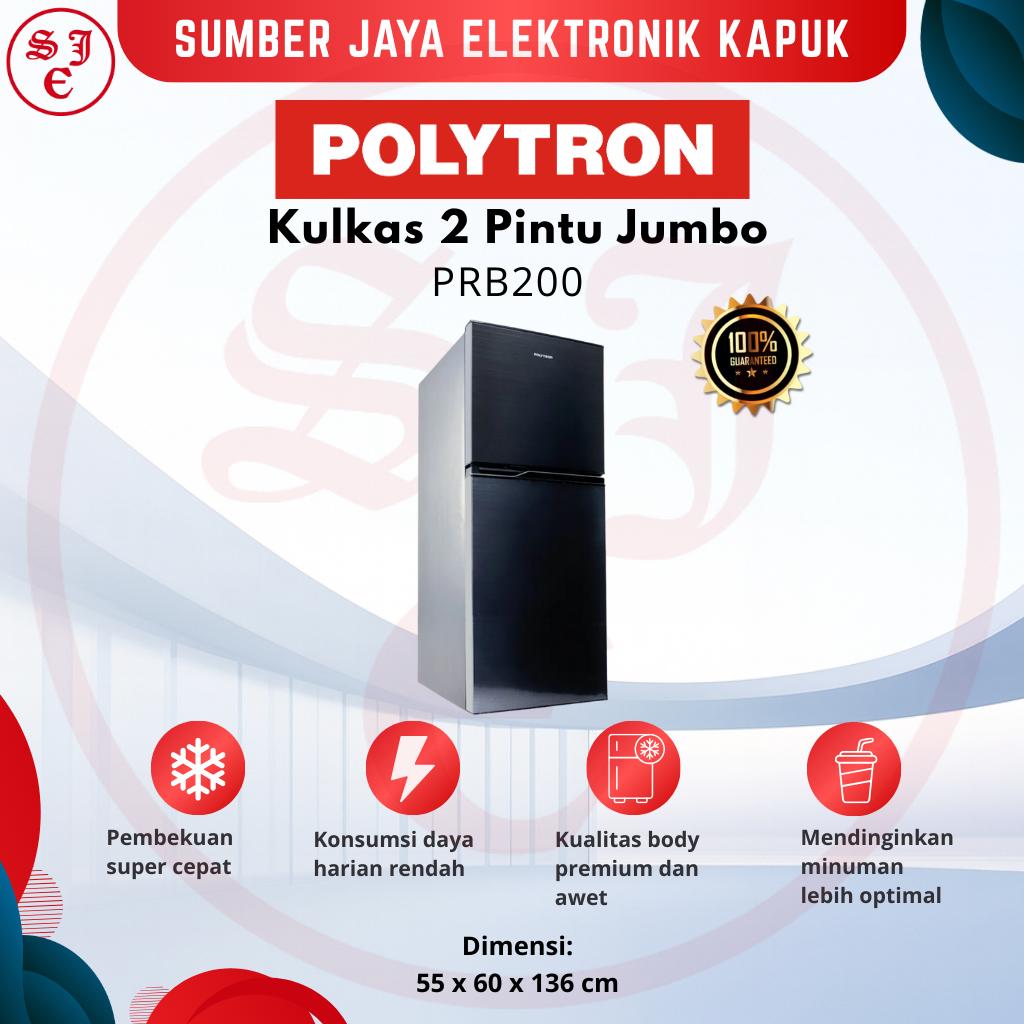 Jual Polytron Kulkas 2 Pintu 200 L PRB200 / PRB‑200 Refrigerator Ice ...