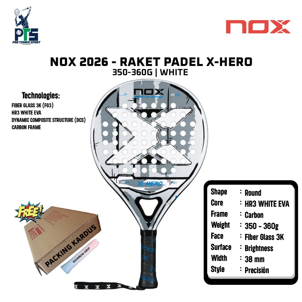Jual Raket Padel NOX X-Hero 2026 350-360G White | Shopee Indonesia
