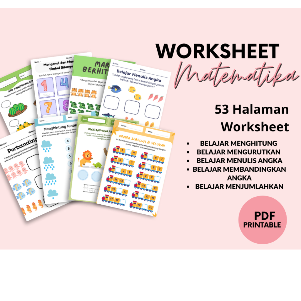 Jual Worksheet Matematika Anak PAUD TK – PDF Printable 53 Halaman ...