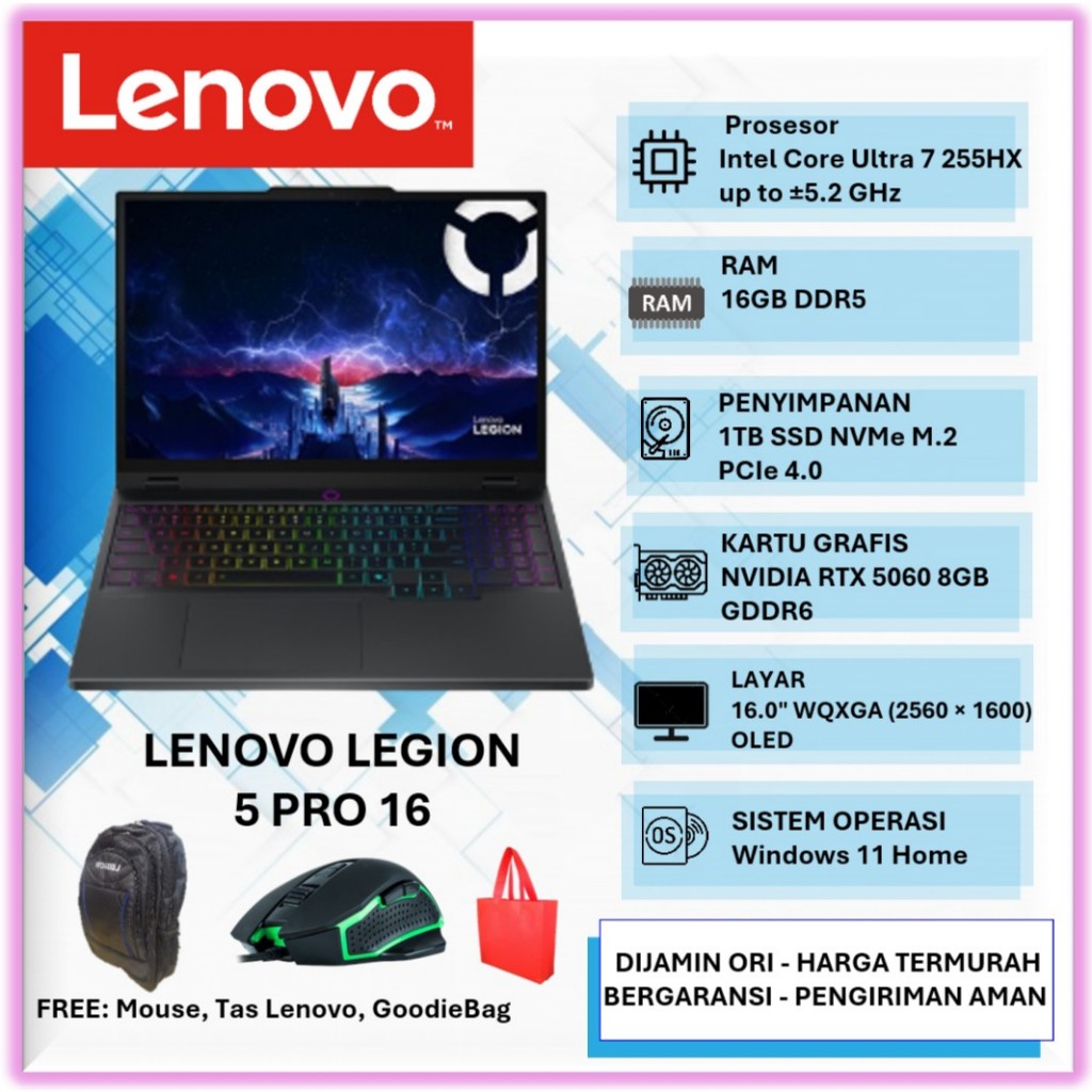 Jual Lenovo LEGION 5 Pro 16 Intel Core Ultra 7 255HX 16GB DDR5 2TB ...