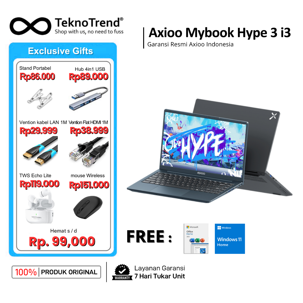 Jual Axioo MyBook Hype 3 Gen11 i3-1125G4 [ RAM 8GB 256GB SSD - 14" FHD ...