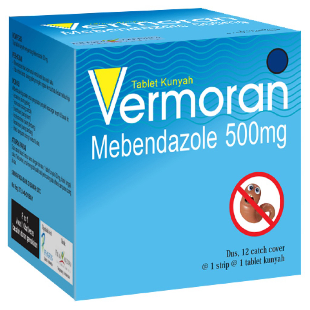 Jual Vermoran Mebendazole 500mg Obat Cacing Tablet Kunyah 1 Strip ...