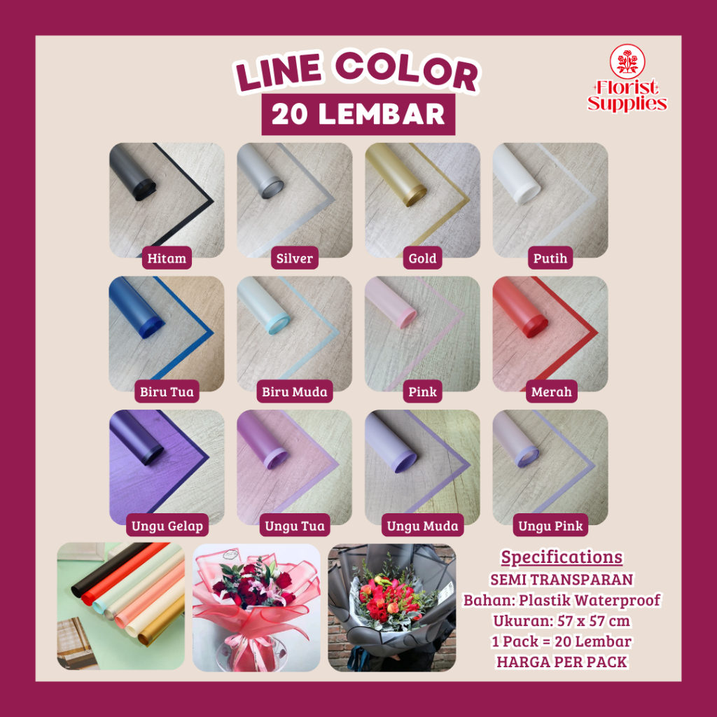 Jual [20 LEMBAR] Kertas Buket Bunga Line Color Cellophane List Warna ...