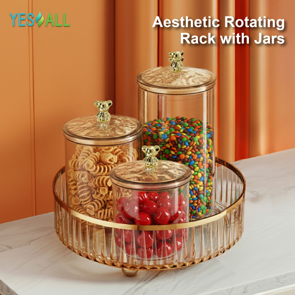 Jual YESALL Rak Putar Aesthetic Amber Gold dengan 3 Toples Beruang ...