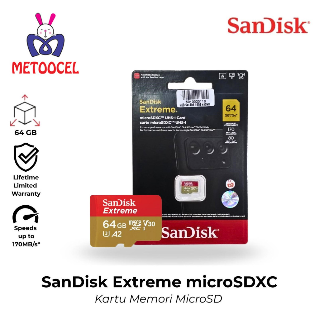 Jual Sandisk Extreme MicroSD 64GB 100MB/S Memory Card MSD | Shopee ...