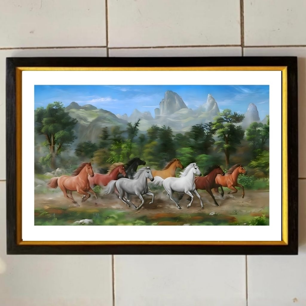 Jual Hiasan dinding lukisan Cetak gambar kuda plus bingkai ukuran ...